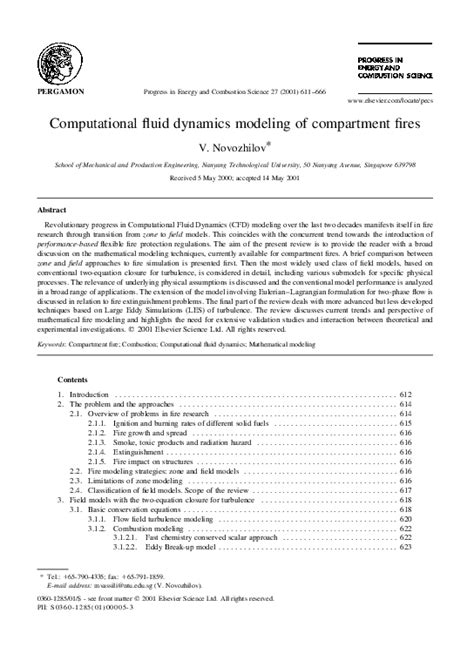 Pdf Computational Fluid Dynamics Modeling Of Compartment Fires