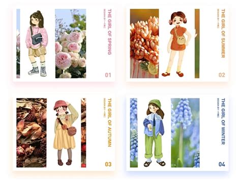 春夏秋冬 人物 Character Ui 插图 设计 画画 可爱 花 手绘 女孩 Color 冬天 秋天 夏天 春天 花瓣网