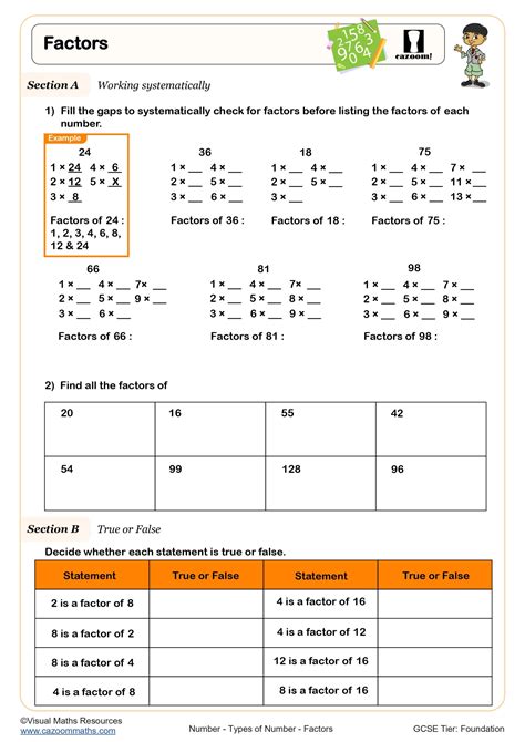 Factors Worksheet Fun And Engaging Year 7 And Year 8 Number Worksheet