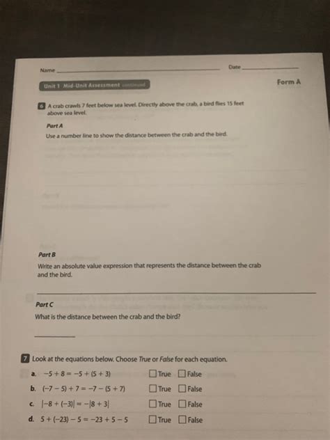 Solved Date Name Form A Unit 1 Mid Unit Assessment And A Chegg Com