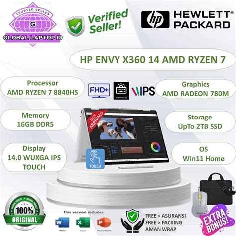 Jual Laptop HP ENVY X360 14 AMD Ryzen 7 8840HS RAM 16GB DDR5 2TB SSD 14 WUXGA IPS Touchscreen
