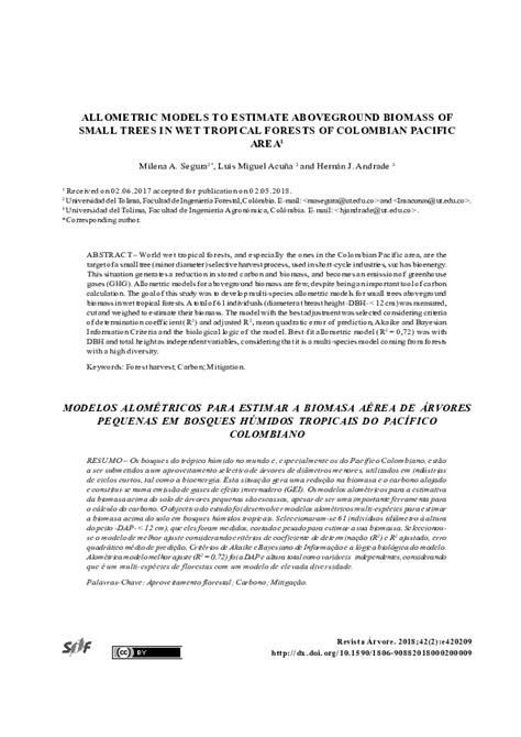 Pdf Allometric Models To Estimate Aboveground Biomass Of Small Trees
