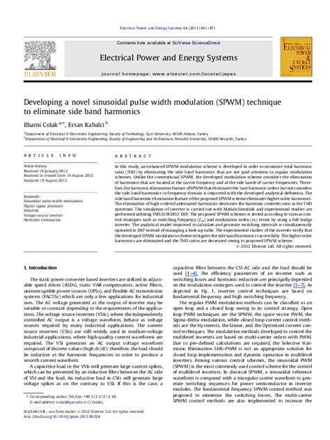 Pdf Developing A Novel Sinusoidal Pulse Width Modulation Spwm Technique To Eliminate Side
