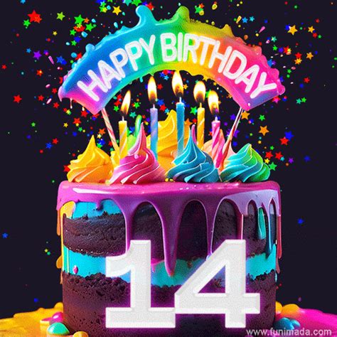 Fantastic Rainbow Birthday Cake With Number 14 Download On