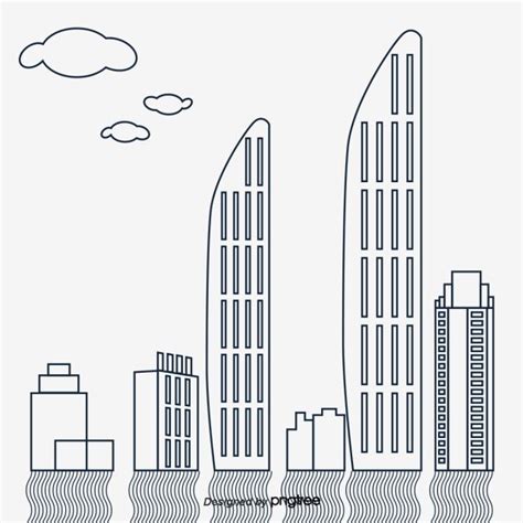 Line Drawing Of Two Tall Buildings In The Water