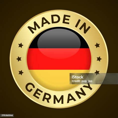 독일산 벡터 그래픽 둥근 황금 상표 배지 엠블럼 의 독일 국기와 독일에서 만든 텍스트 어두운 배경에 고립 3차원 형태에 대한