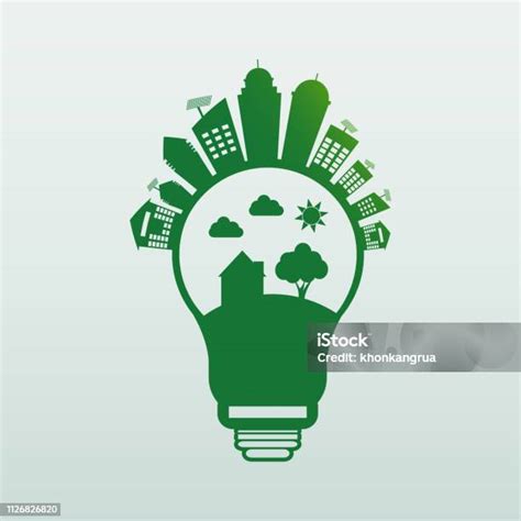 생태 에너지 절약 전구 녹색 도시 환경 친화적인 개념 Ideasvector 일러스트와 함께 세계를 돕는 전구에 대한 스톡 벡터