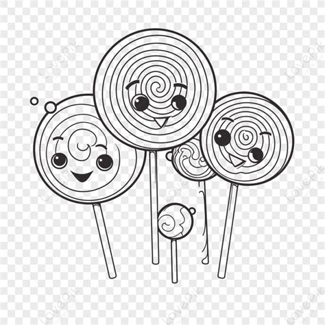 웃는 얼굴 윤곽선 스케치 드로잉이 있는 막대 사탕 색칠 그림 벡터몸짓개요 예술 Png 일러스트 무료 다운로드 Lovepik