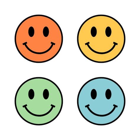 터 미소 행복한 얼굴 아이콘 여러 색상 프리미엄 벡터