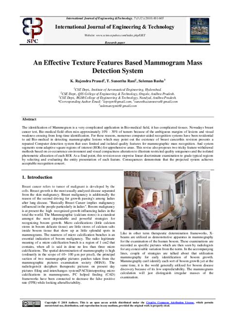 Pdf An Effective Texture Features Based Mammogram Mass Detection System