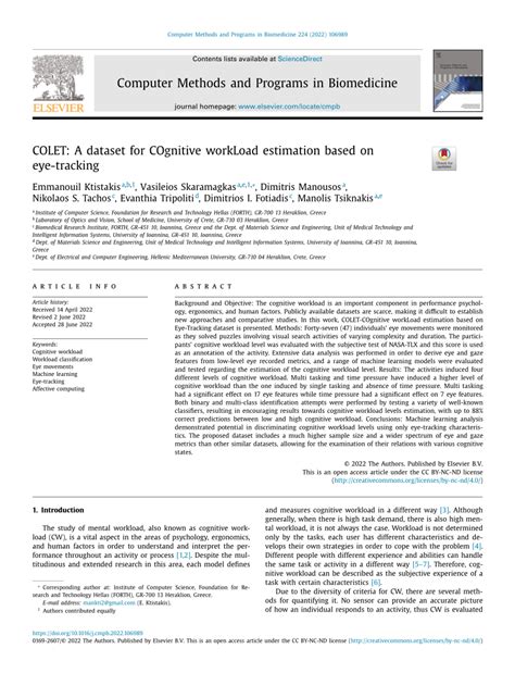 Pdf Colet A Dataset For Cognitive Workload Estimation Based On Eye
