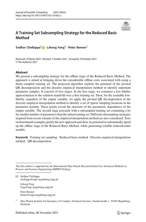 Pdf A Training Set Subsampling Strategy For The Reduced Basis Method