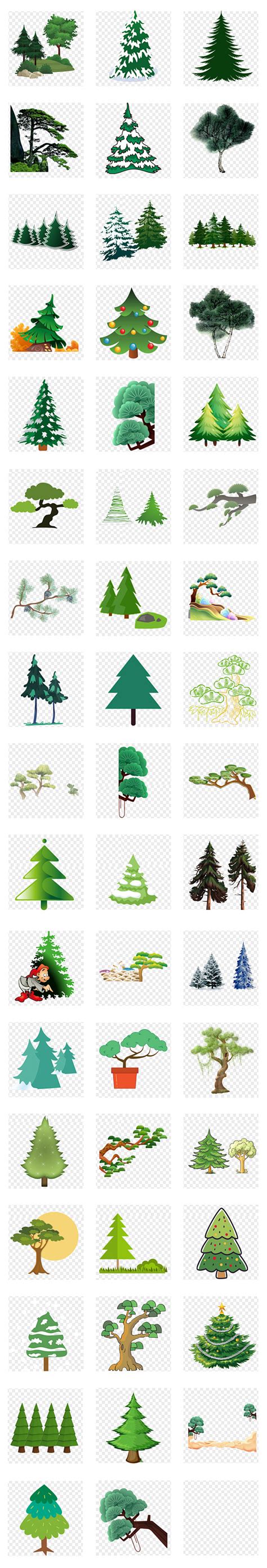 卡通绿色树木松树松柏冬季树木png素材