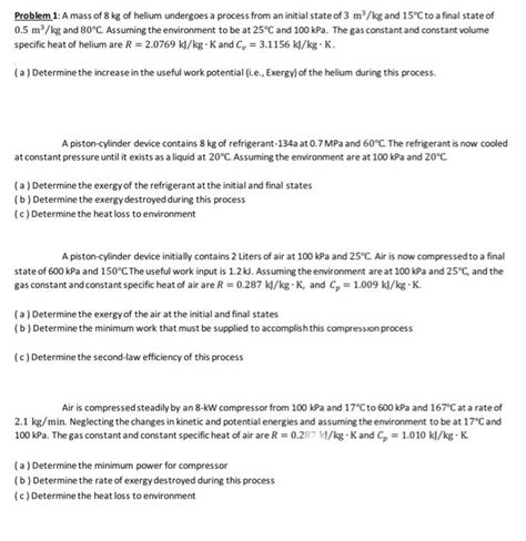 Solved Problem 1 A Mass Of 8 Kg Of Helium Undergoes A