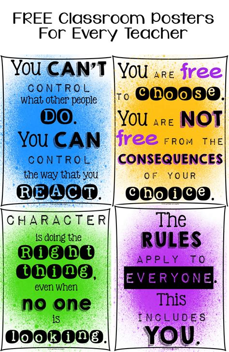 Four Colorful Posters With The Words Free Classroom Posters For Every