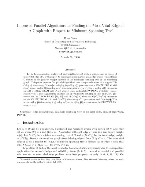 Pdf Parallel Algorithms For Finding The Most Vital Edge With Respect