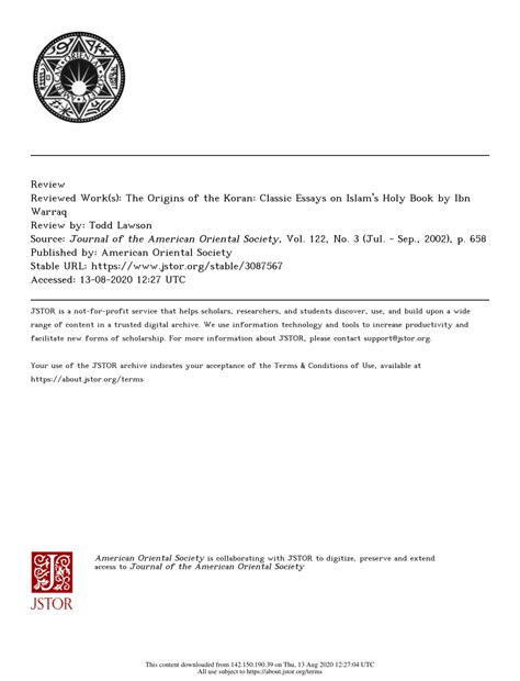 Pdf The Origins Of The Koran Classic Essays On Islams Holy Book