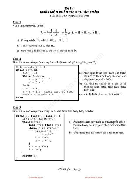 Pdf Phân Tích Độ Phức Tạp Thuật Toán Giáo Trình Bài Giảng Bài Tập