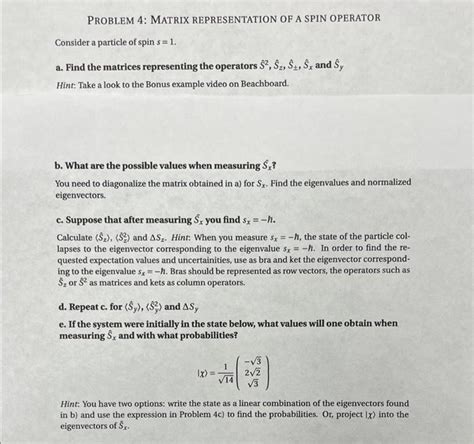Solved Problem Matrix Representation Of A Spin Chegg