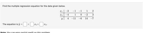 solved find the multiple regression equation for the data