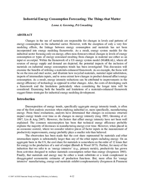 Pdf Industrial Energy Consumption Forecasting The Things That Matter