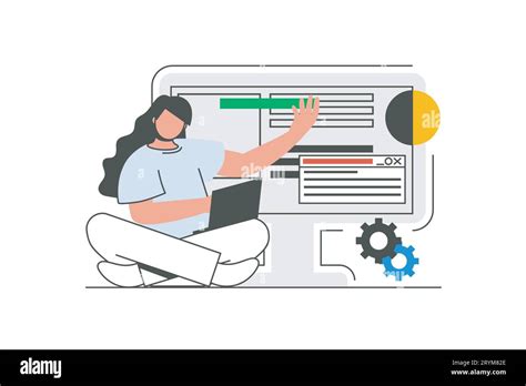 Web Design Outline Concept With Character Scene Woman Makes Ui Ux Layouts For Sites Create