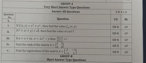 Multirow 2 Begin Tabular L GROUP AVery Short Answer Type Questions