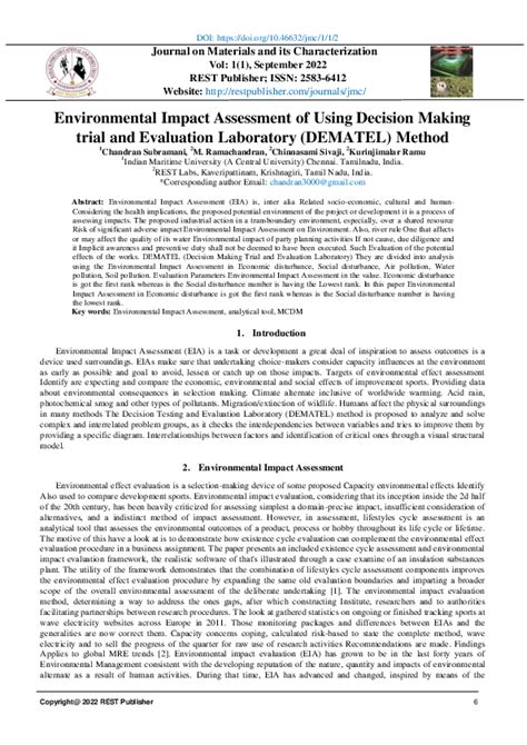 Pdf Environmental Impact Assessment Of Using Decision Making Trial And Evaluation Laboratory