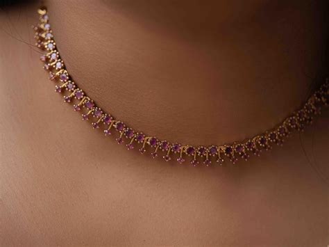 Imitation Sleek Ruby Spike Necklace Set South India Jewels