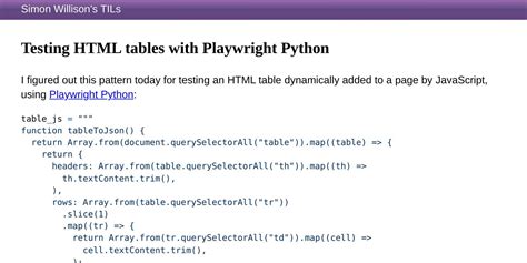 Testing Html Tables With Playwright Python Simon Willisons Tils