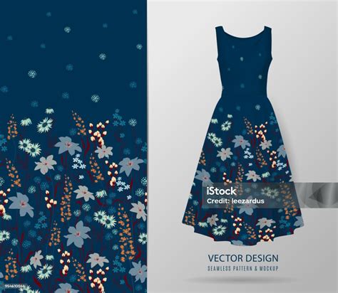 손 이랑 드레스에 그려진된 꽃 패턴입니다 원활한 벡터 텍스처입니다 패션에 대 한 우아한 서식 파일을 인쇄합니다 매 도우 꽃과 허브와 표면입니다 파란색 배경 0명에 대한 스톡