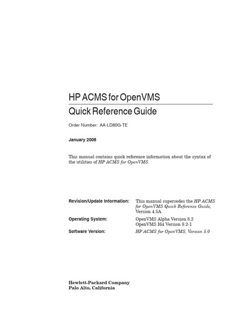 hp acms for open vms quick reference guide pdf oracle corporation