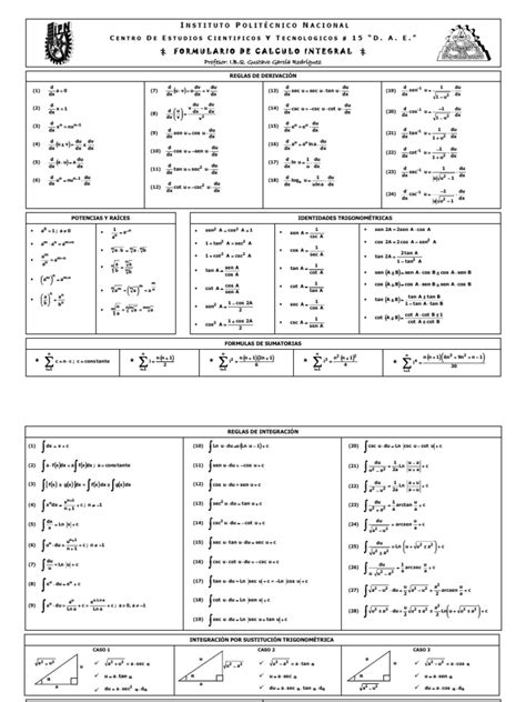 Formulario Cálculo Integral 1 Pdf