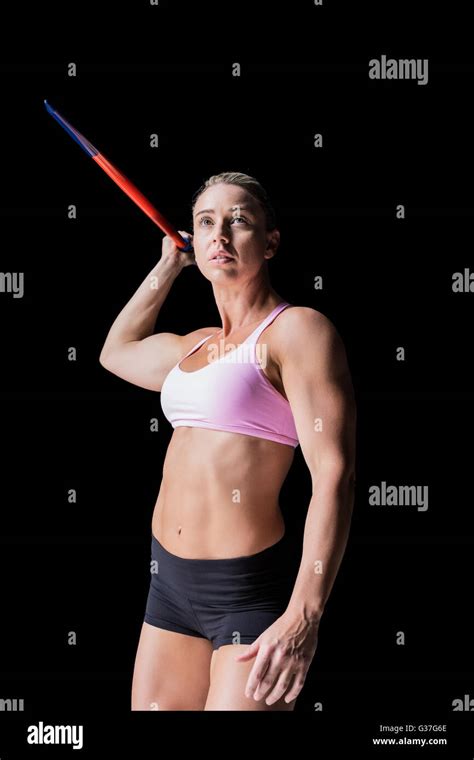 Female Athlete Throwing A Javelin Stock Photo Alamy