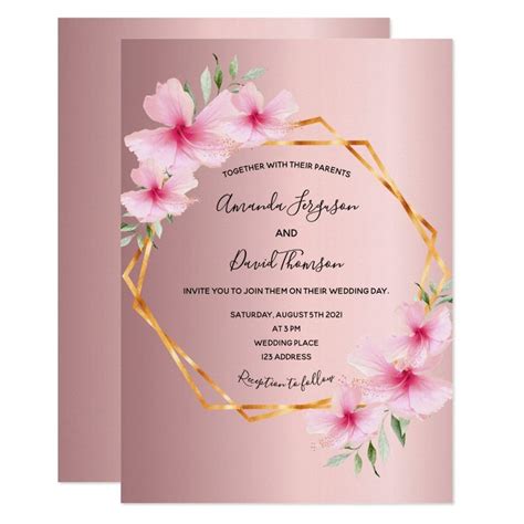 Floral Blush Pink Gold Geometric Wedding Invitation Zazzle Gold