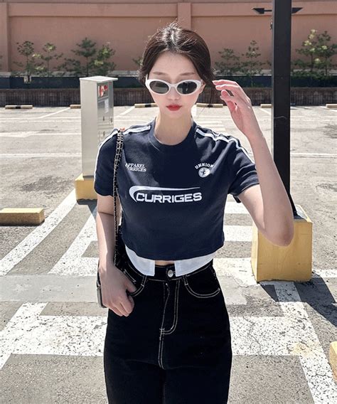 당일출고y2k 커리지 반팔 스포티 유니폼 크롭 크롭티 크롭티셔츠 반팔티 레터링 프린팅 레터링티 셔츠 레이어드 오버핏