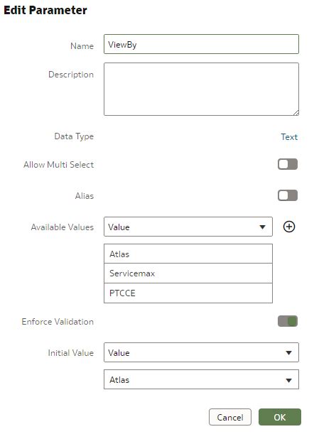 How To Switch Binding To Different Parameters In Filter Bar — Oracle