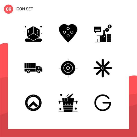 Set Of 9 Vector Solid Glyphs On Grid For Aim Transport Campaign Lorry Twitter Editable Vector