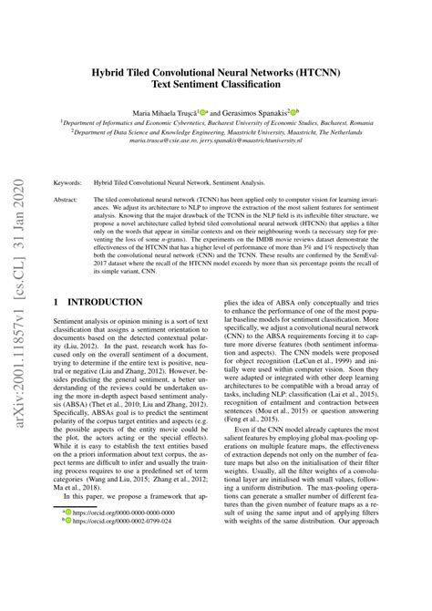 PDF Hybrid Tiled Convolutional Neural Networks For Text Sentiment Classification
