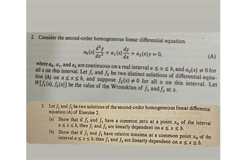 Solved Consider The Second Order Homogeneous Linear