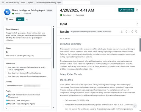 Microsoft Security Copilot Threat Intelligence Briefing Agent Microsoft Learn
