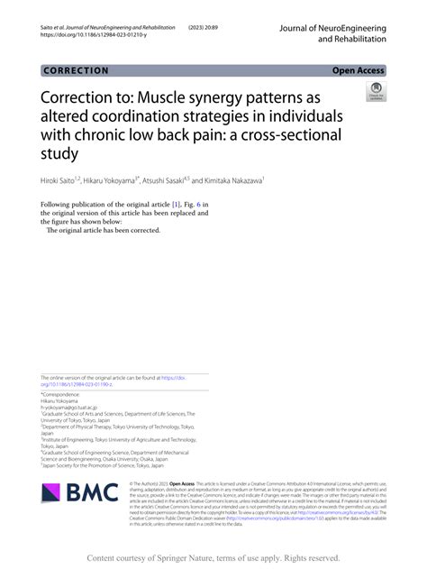 Pdf Correction To Muscle Synergy Patterns As Altered Coordination Strategies In Individuals