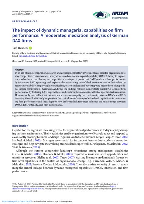 Pdf The Impact Of Dynamic Managerial Capabilities On Firm Performance A Moderated Mediation