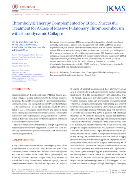 Pdf Thrombolytic Therapy Complemented By Ecmo Successful Treatment For A Case Of Massive