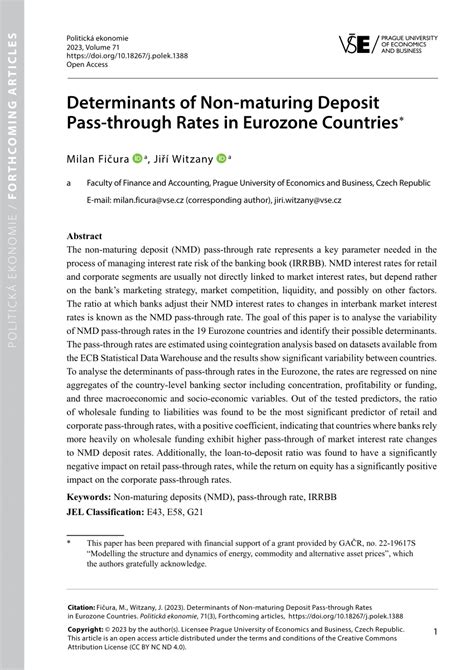 Pdf Determinants Of Non Maturing Deposit Pass Through Rates In Eurozone Countries