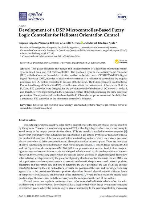 Pdf Development Of A Dsp Microcontroller Based Fuzzy Logic Controller For Heliostat