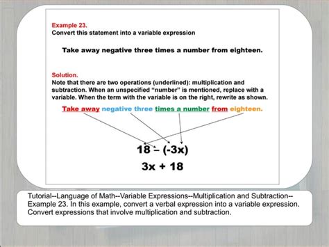 Tutorials The Language Of Math Variable Expressions Multiplication And Subtraction Ppt