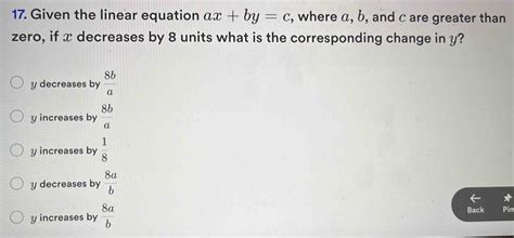 17 given the linear equation ax by c where a b and c are greater