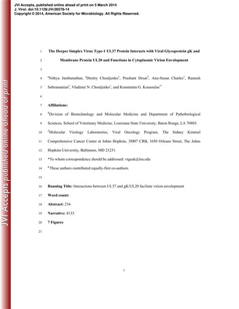 Pdf The Herpes Simplex Virus Type 1 Ul37 Protein Interacts With Viral Glycoprotein Gk And