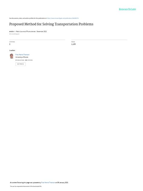 Proposed Method For Solving Transportation Problems Pdf